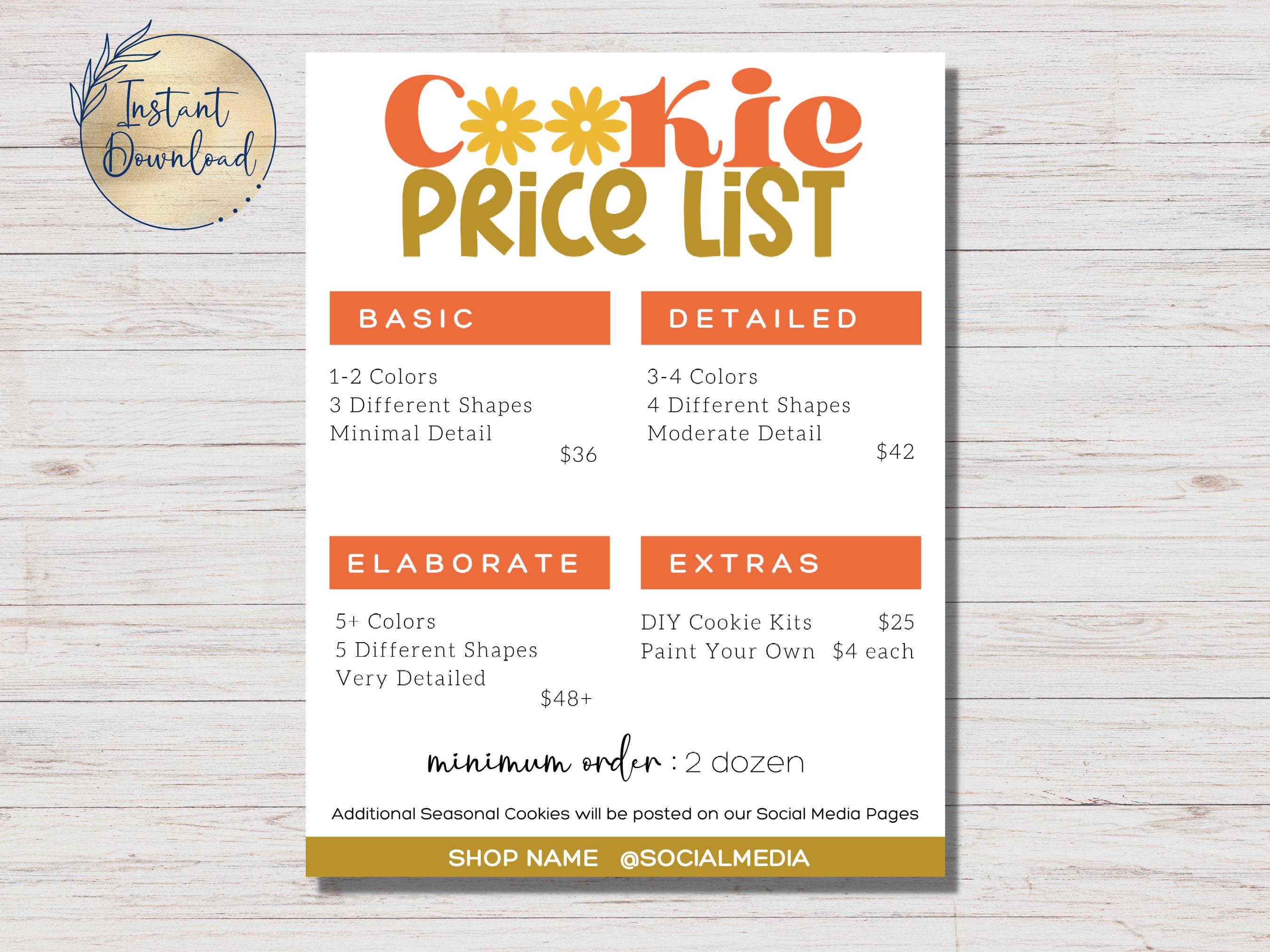 Editable Price List | Sugar Cookie Price List | Canva Template | Cookie ...