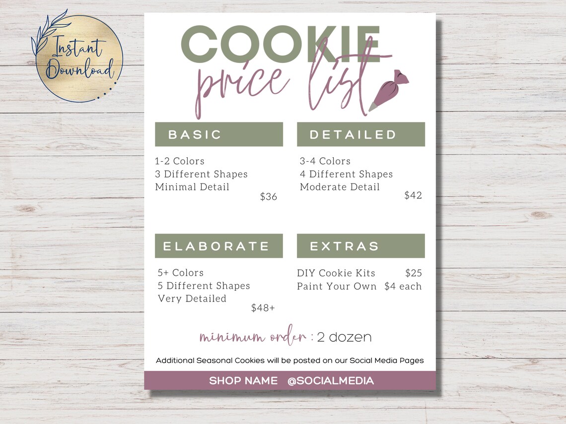 Editable Price List | Sugar Cookie Price List | Canva Template | Cookie ...