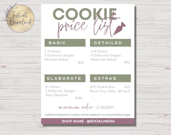 Editable Price List | Sugar Cookie Price List | Canva Template | Cookie ...