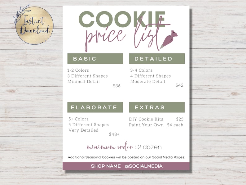 Editable Sugar Cookie Price List | Canva Template (digital Download) - Etsy