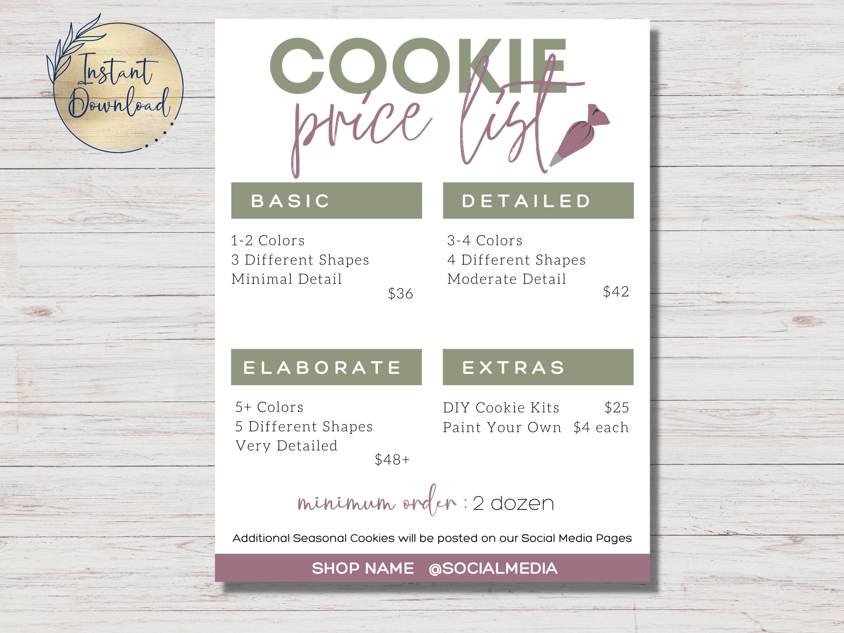 Editable Price List | Sugar Cookie Price List | Canva Template | Cookie Business | Customizable ...