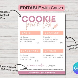 Editable Price List | Sugar Cookie Price List | Canva Template | Cookie ...