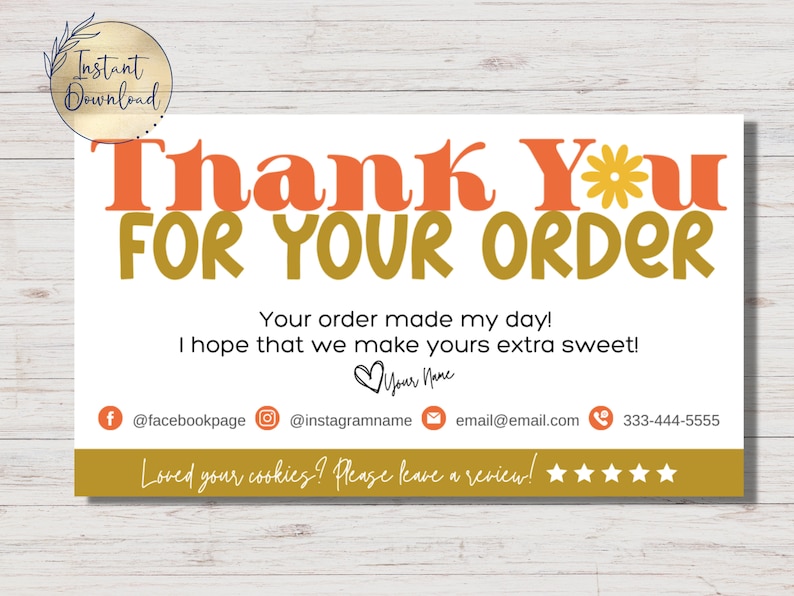 Editable Thank You for Your Order Template Package Insert - Etsy