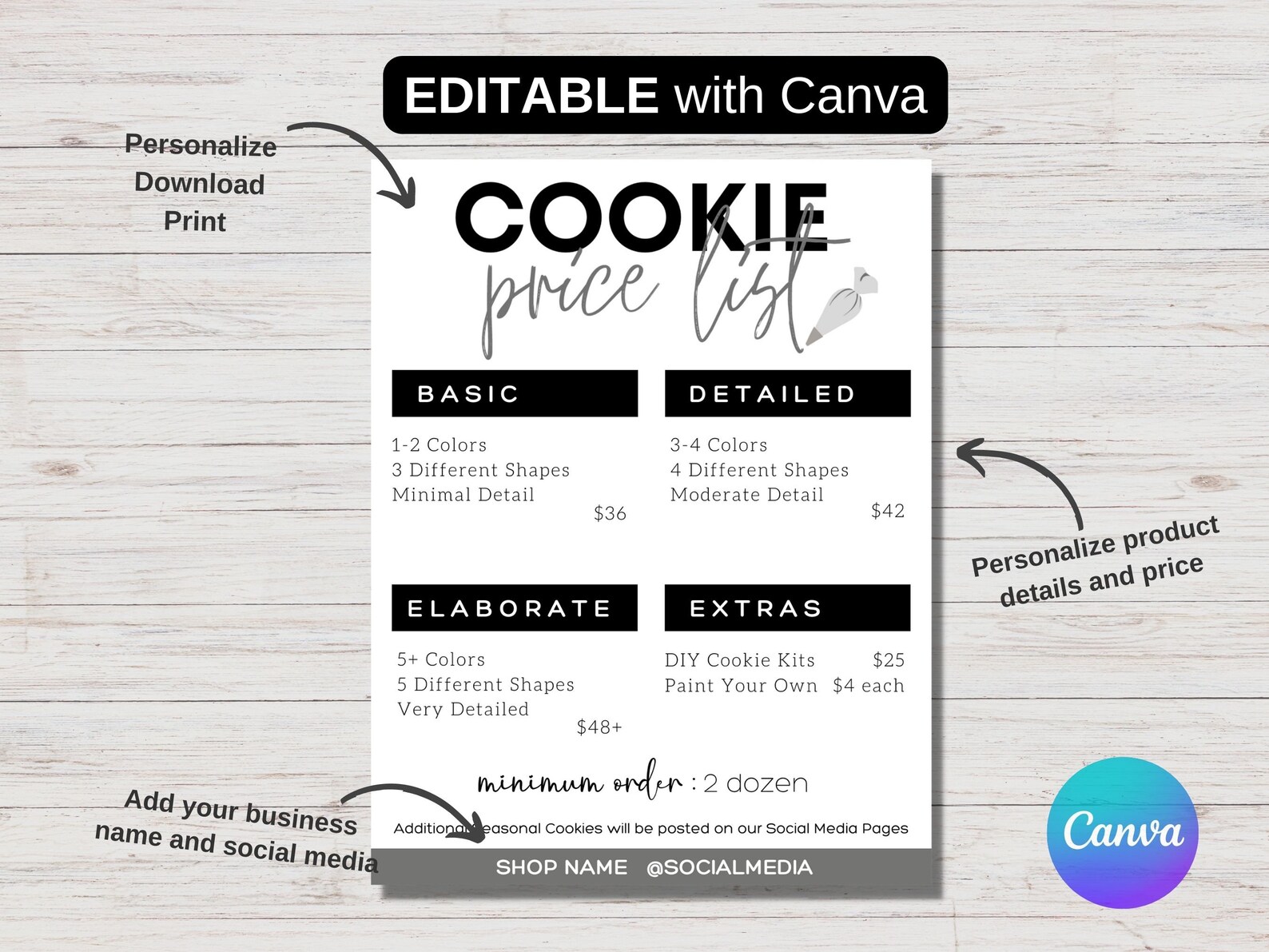 Editable Price List | Sugar Cookie Price List | Canva Template | Cookie ...