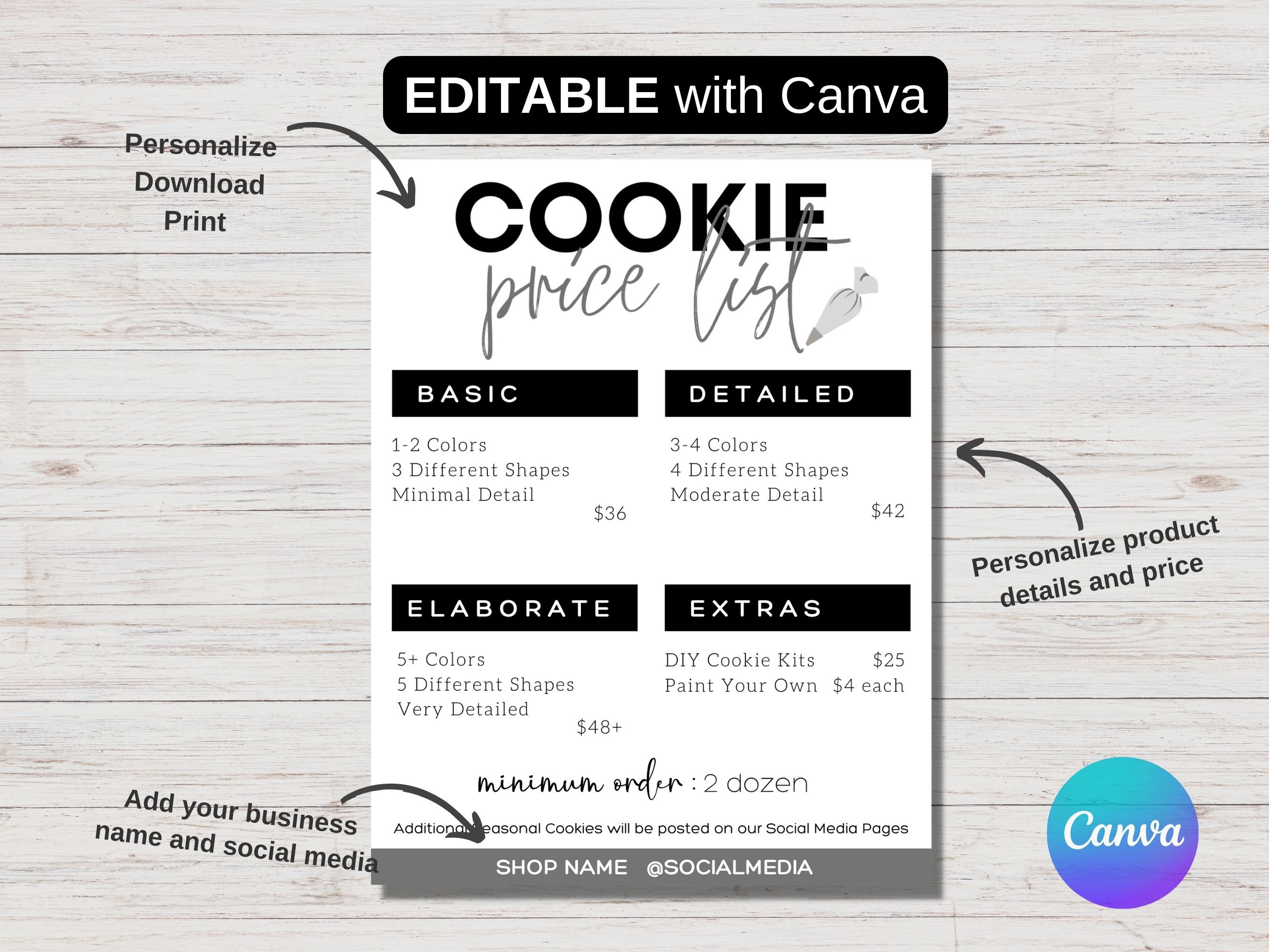 Editable Price List | Sugar Cookie Price List | Canva Template | Cookie ...