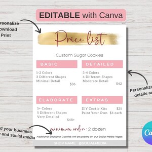 Editable Price List | Sugar Cookie Price List | Canva Template | Cookie ...