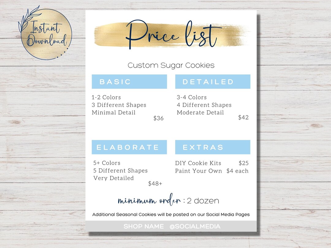 Editable Sugar Cookie Price List Template | Canva (digital Download) - Etsy