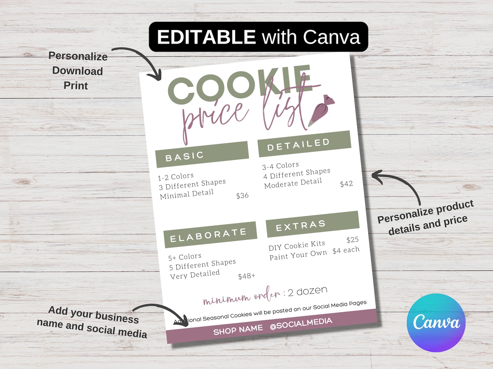 Editable Price List | Sugar Cookie Price List | Canva Template | Cookie ...