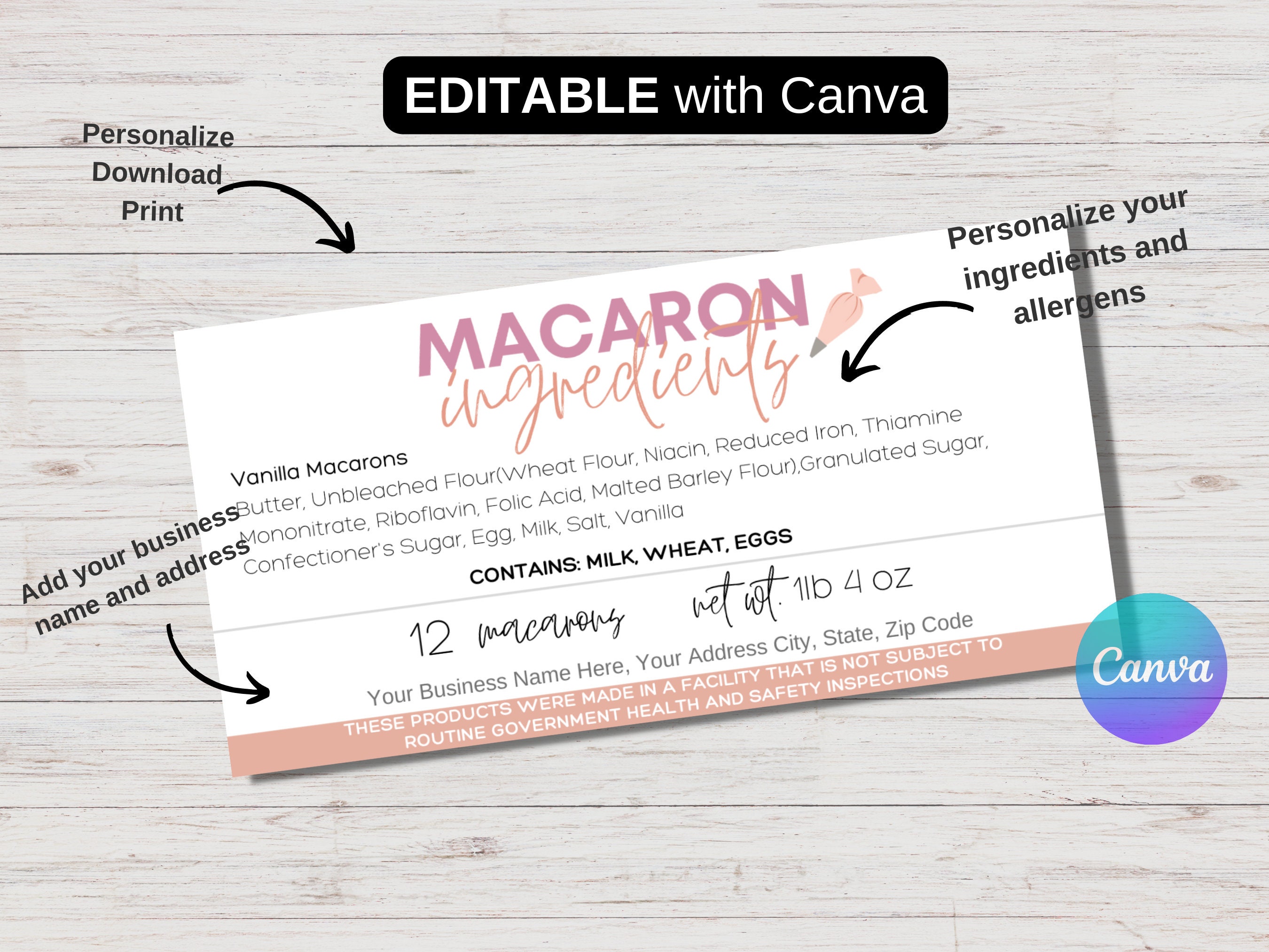 Editable Ingredient Label Template | Cottage Food Law Label | Canva ...