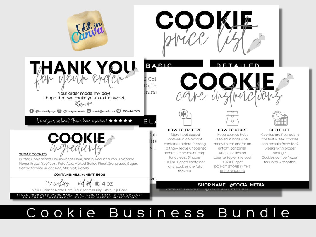 Cookie Business Bundle | Packaging Inserts | Thank You Templates ...