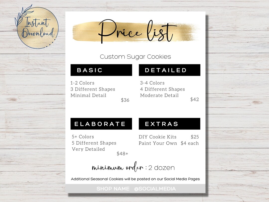 Editable Sugar Cookie Price List | Canva Template (digital Download) - Etsy