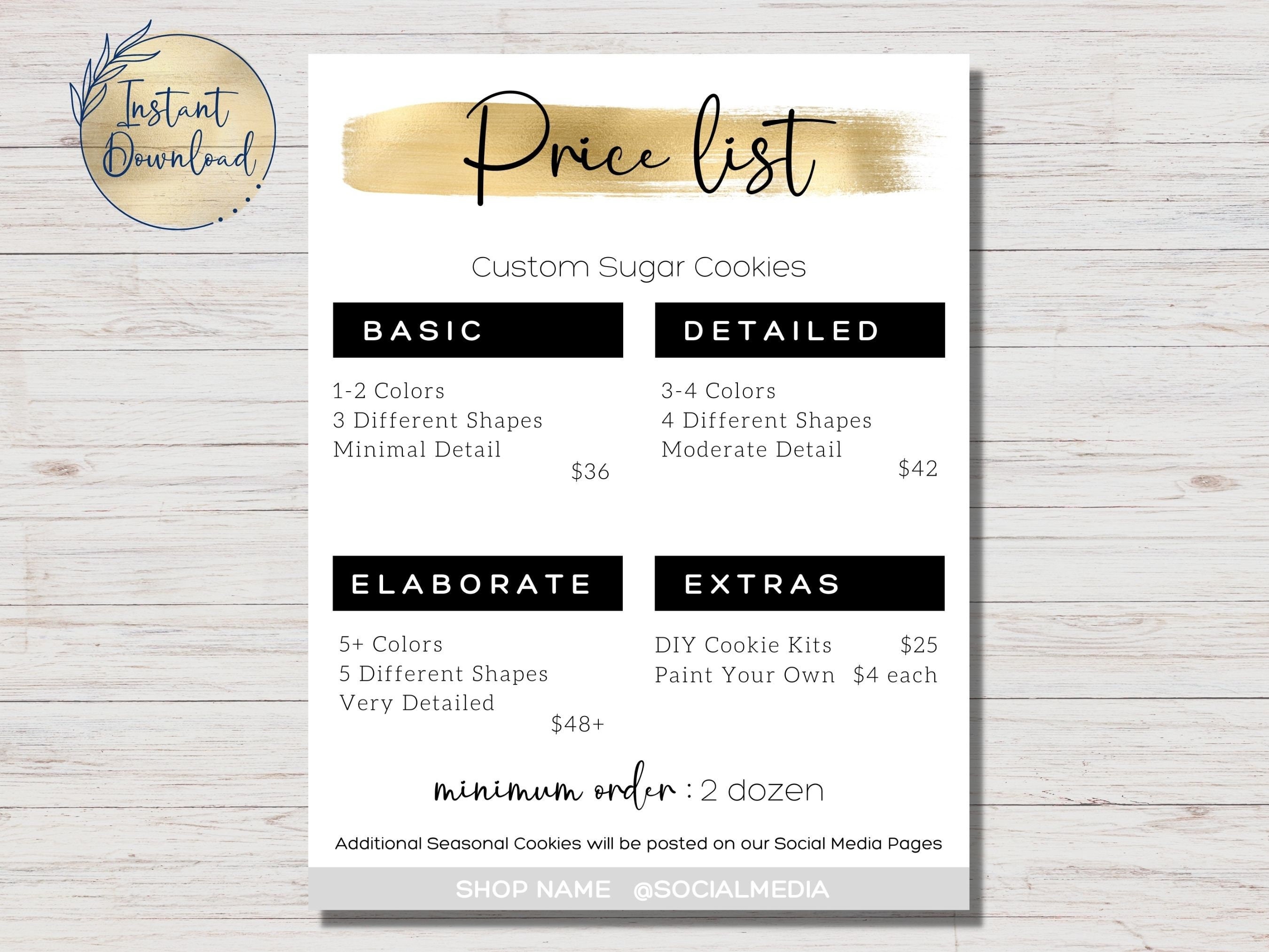 Editable Price List | Sugar Cookie Price List | Canva Template | Cookie ...