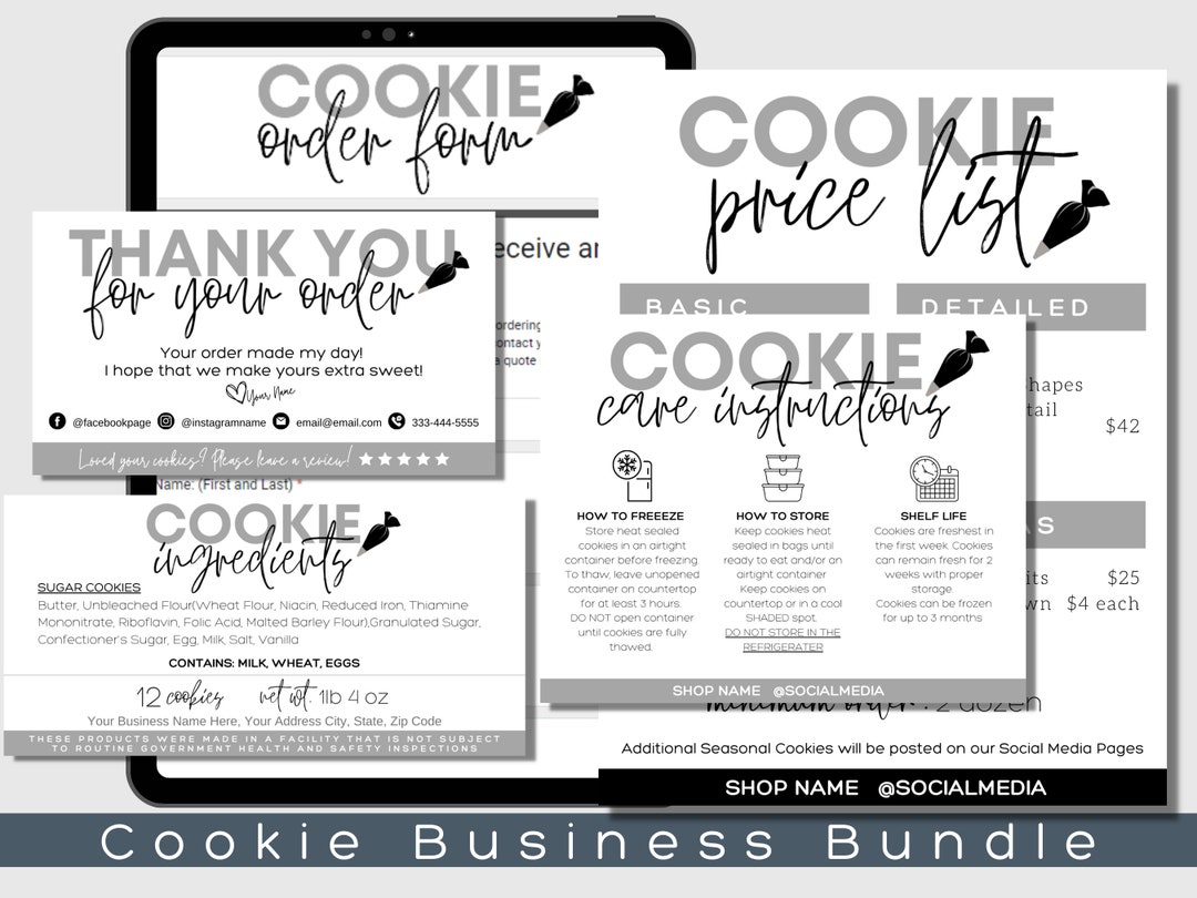 Cookie Business Bundle | Packaging Inserts | Thank You Templates ...