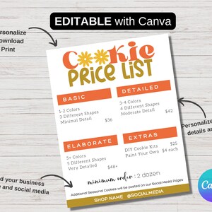 Editable Sugar Cookie Price List Template | Canva (digital Download) - Etsy
