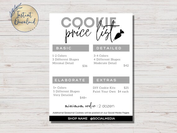Editable Price List Sugar Cookie Price List Canva Template - Etsy
