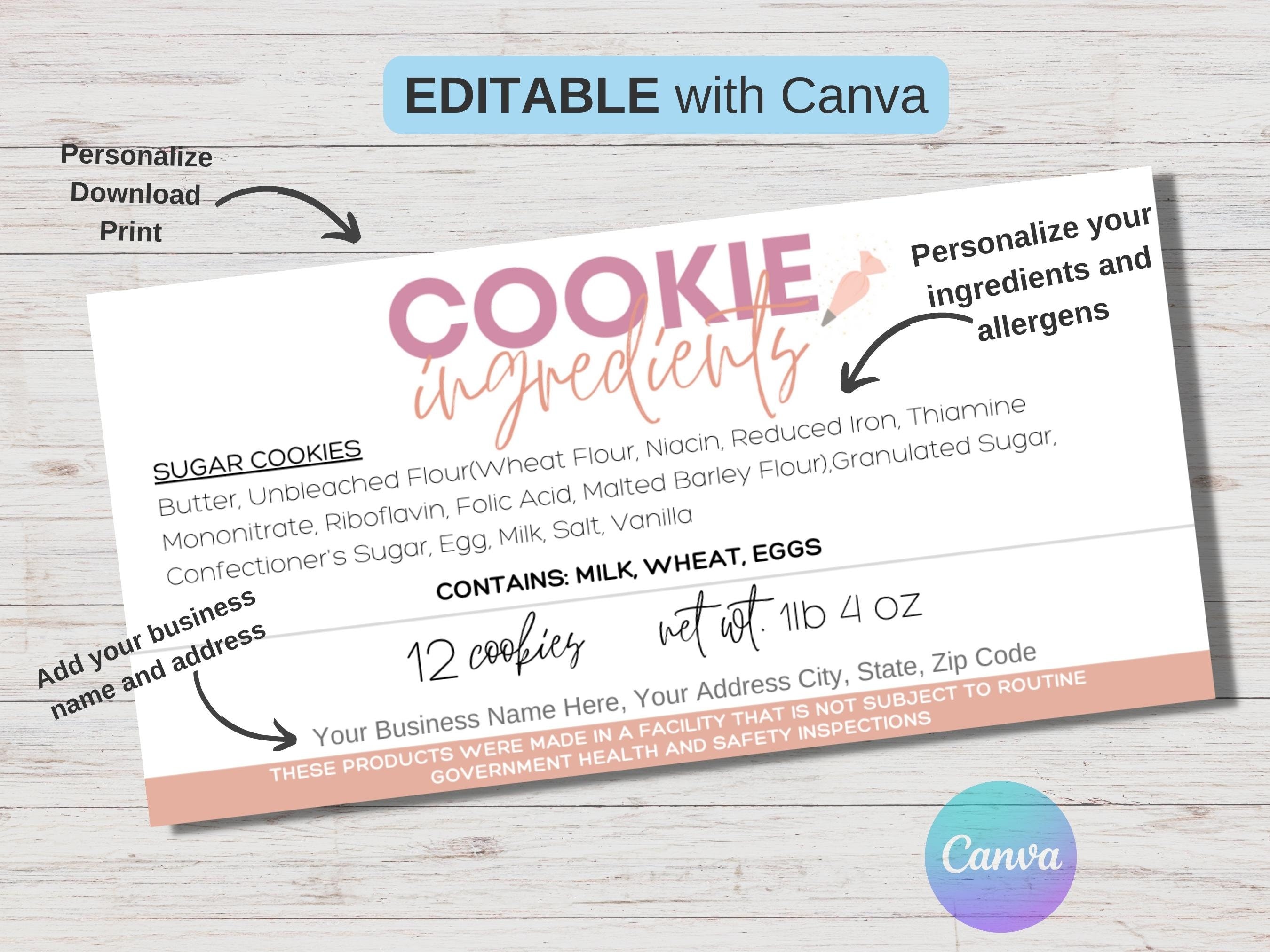 Editable Ingredients Label Template | Cottage Food Law Label | Canva ...