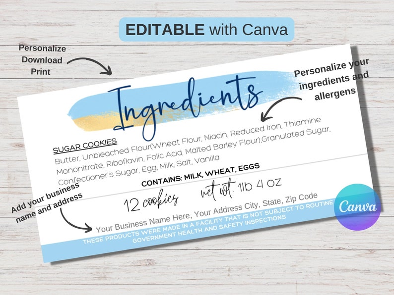 Editable Ingredients Label Template | Cottage Food Law Label | Canva ...