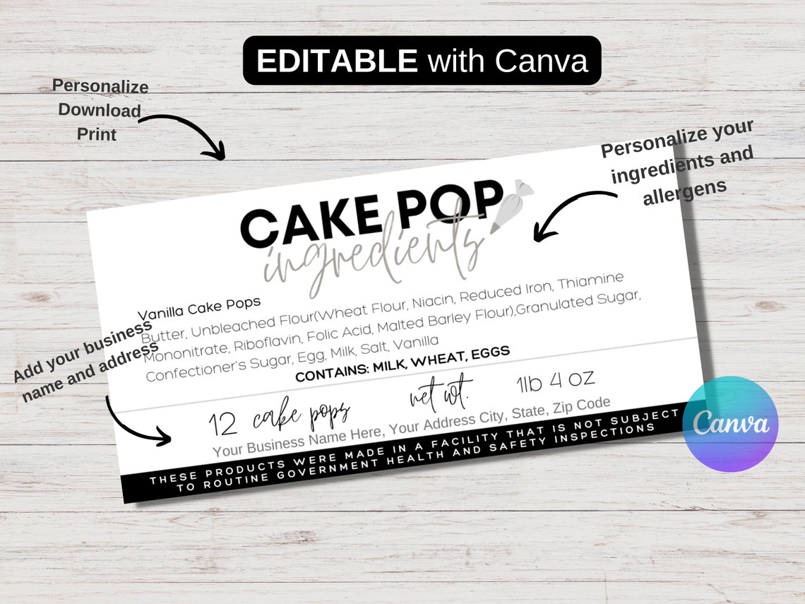 Editable Ingredients Label Template | Cottage Food Label | Canva ...