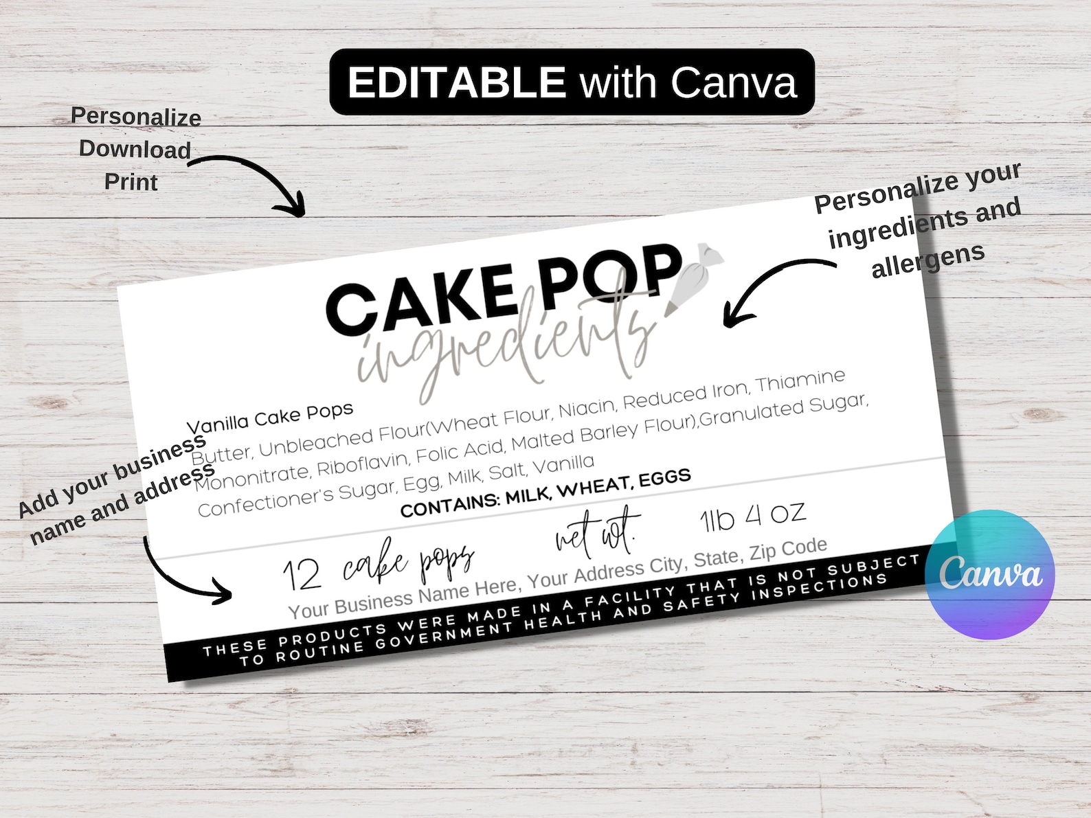 Editable Ingredients Label Template | Cottage Food Label | Canva ...