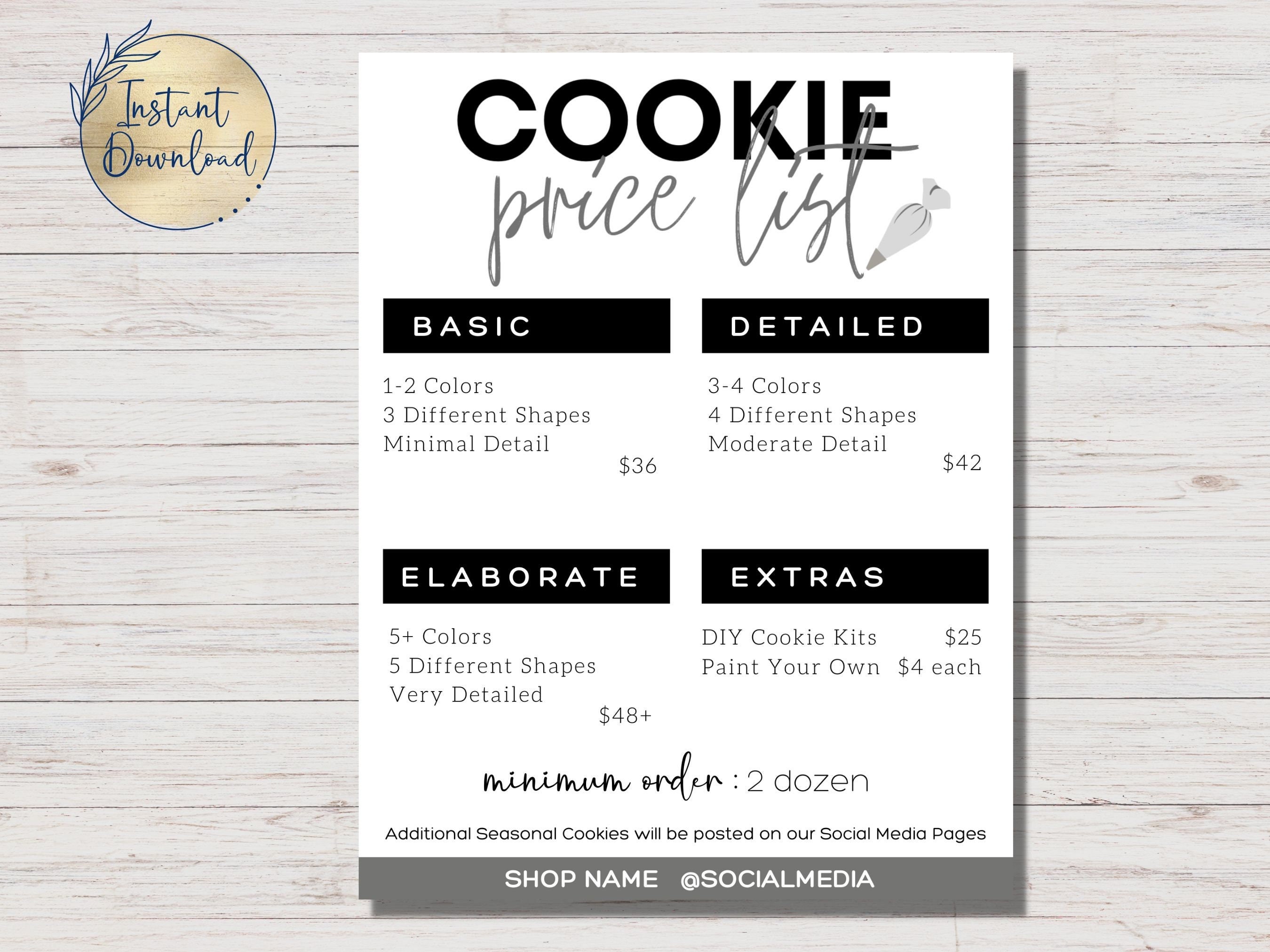 Editable Price List | Sugar Cookie Price List | Canva Template | Cookie ...