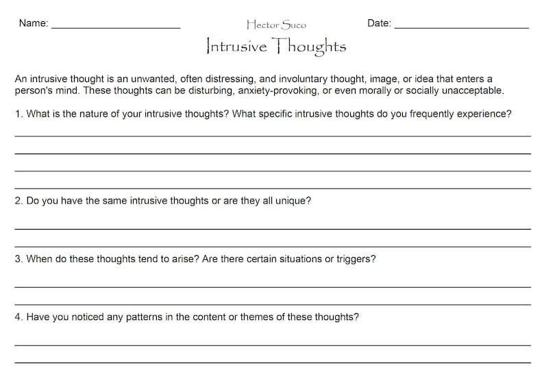 Intrusive Thoughts Worksheet to Conquer the Mind for Mental Clarity - Etsy