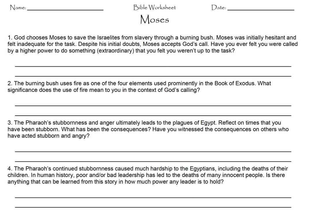 Moses Worksheet - Etsy