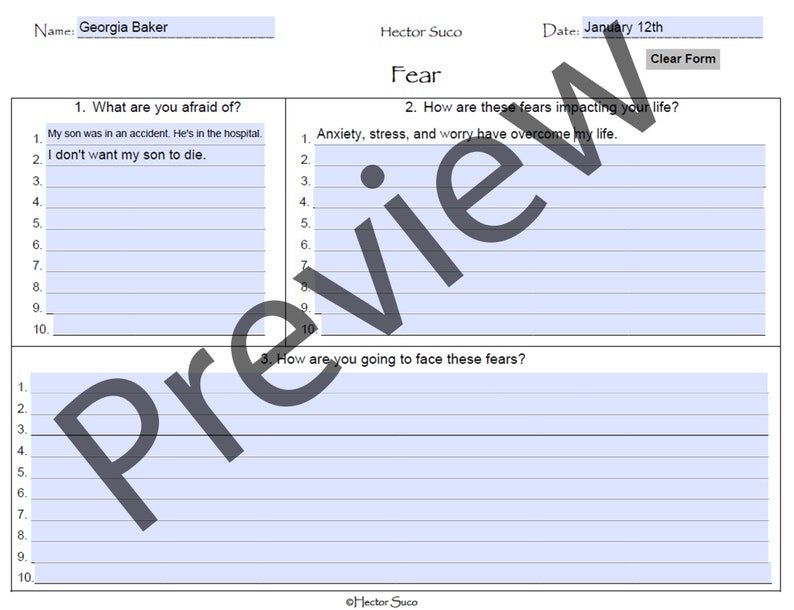 Fear Worksheet - Etsy