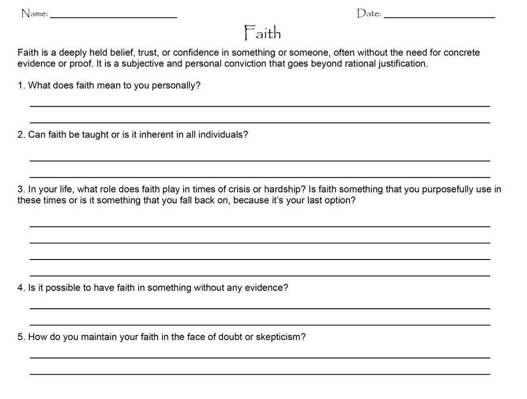 Faith Worksheet - Etsy