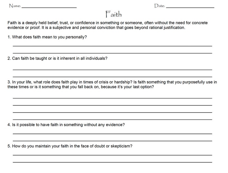 Faith Worksheet - Etsy