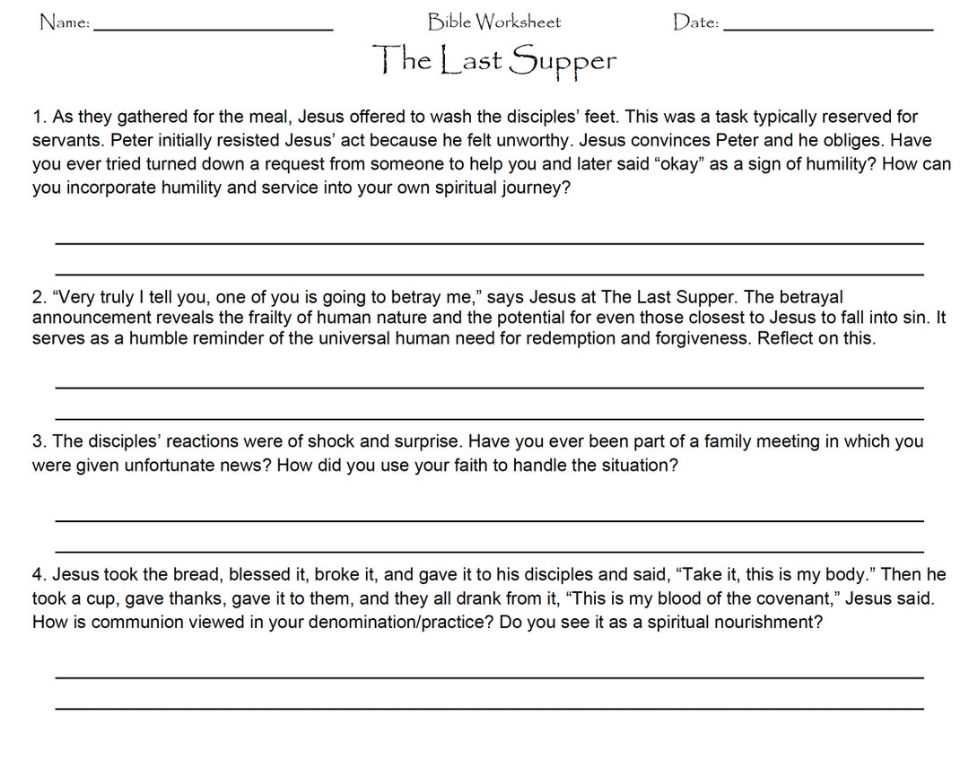 The Last Supper Worksheet - Etsy