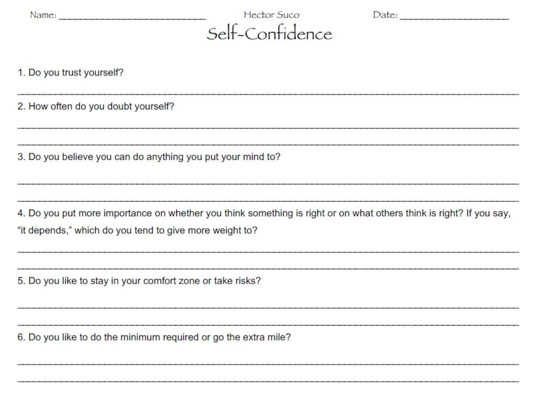 Self-confidence Worksheet - Etsy