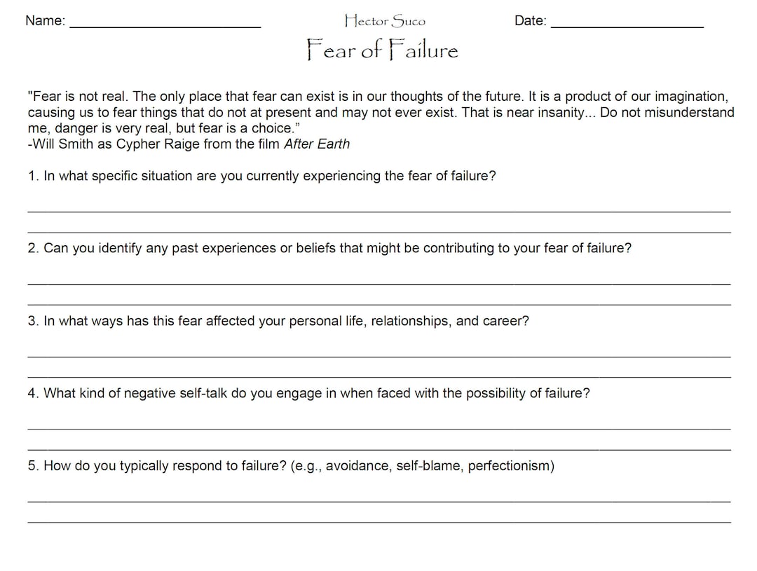 Fear of Failure Worksheet: Build Confidence & Embrace Success - Etsy