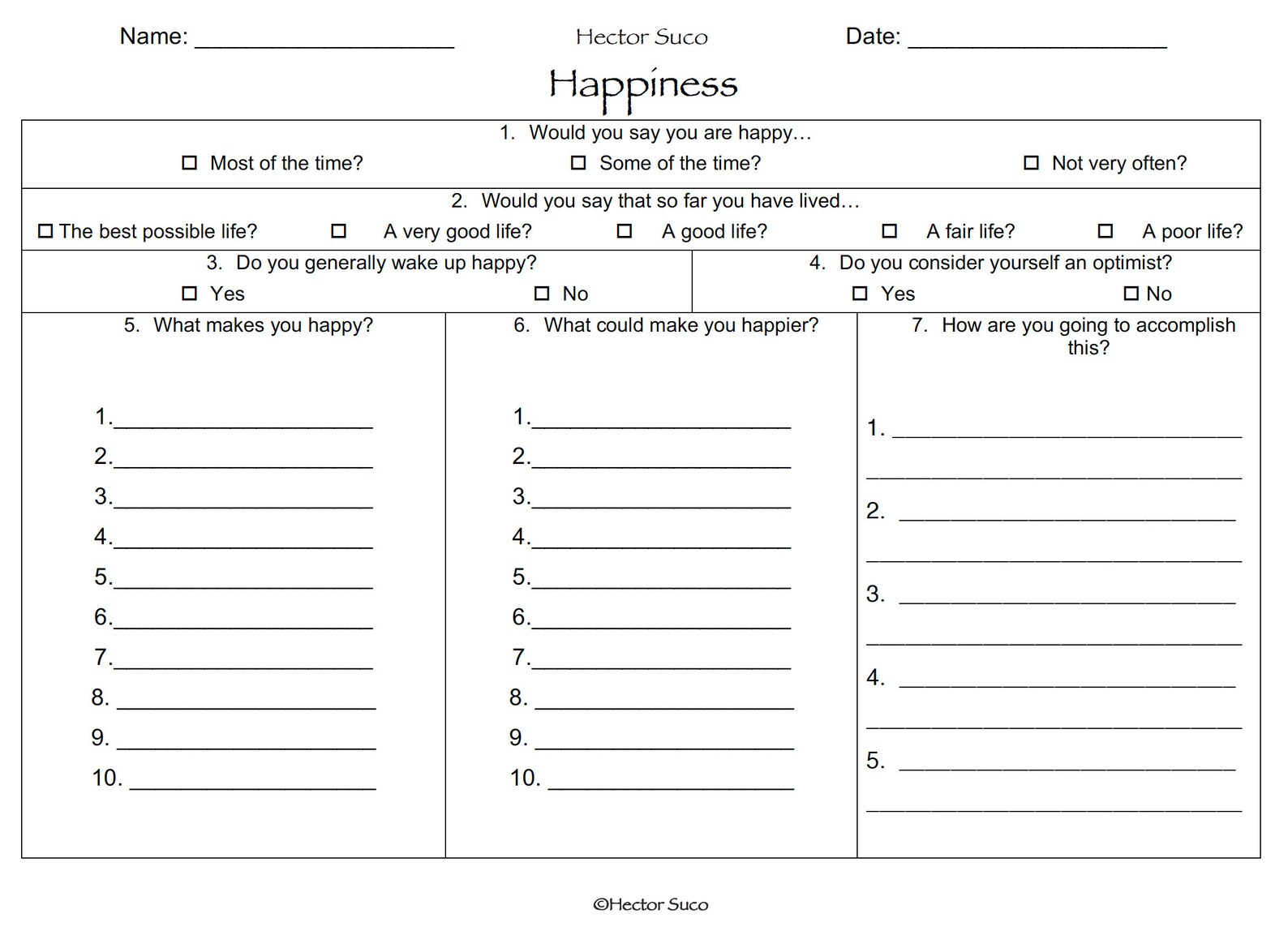 Happiness Worksheet - Etsy