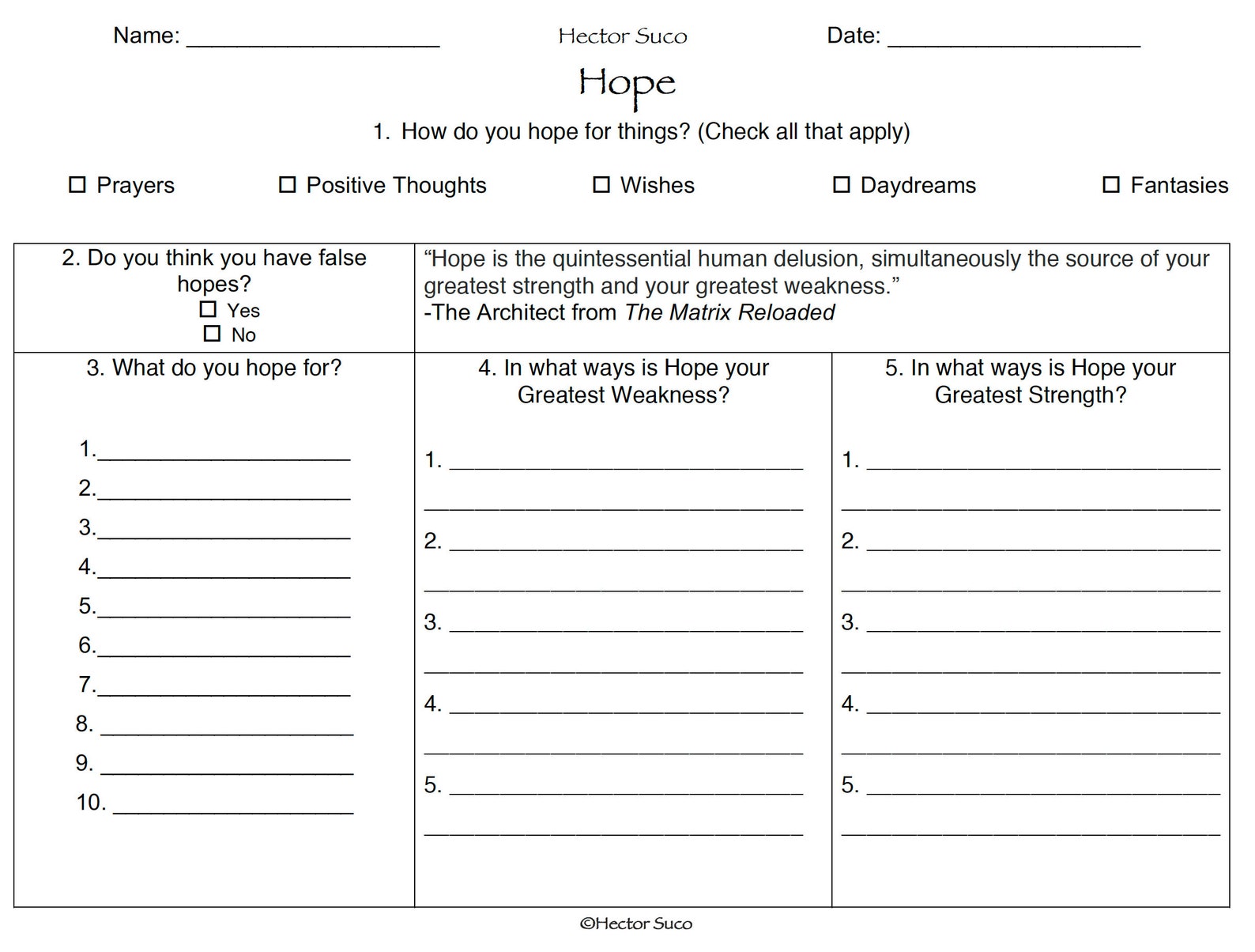 Hope Worksheet - Etsy