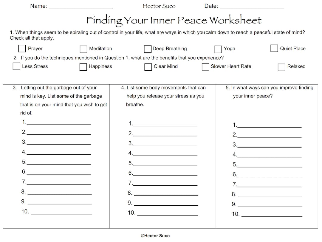 Finding Inner Peace Worksheet (Download Now) - Etsy
