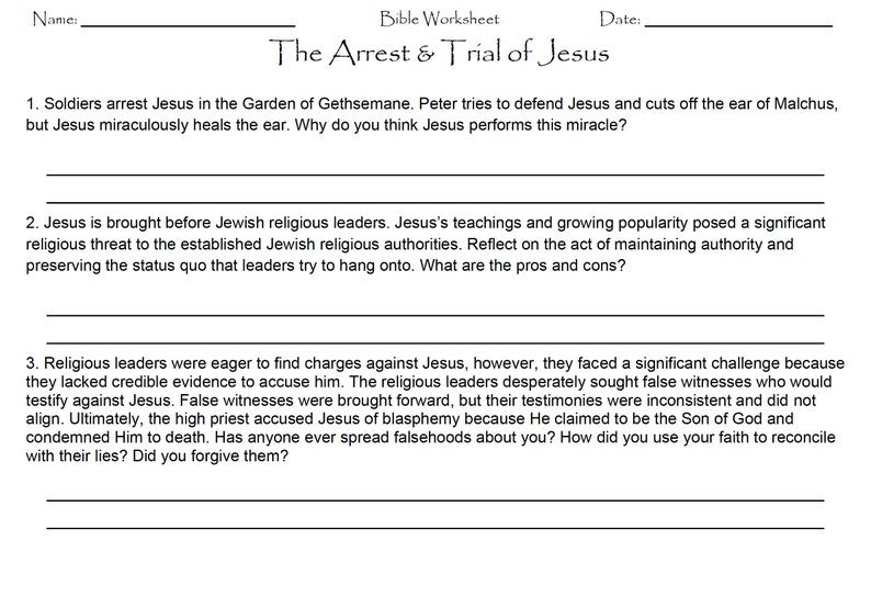 The Arrest & Trial of Jesus Worksheet - Etsy