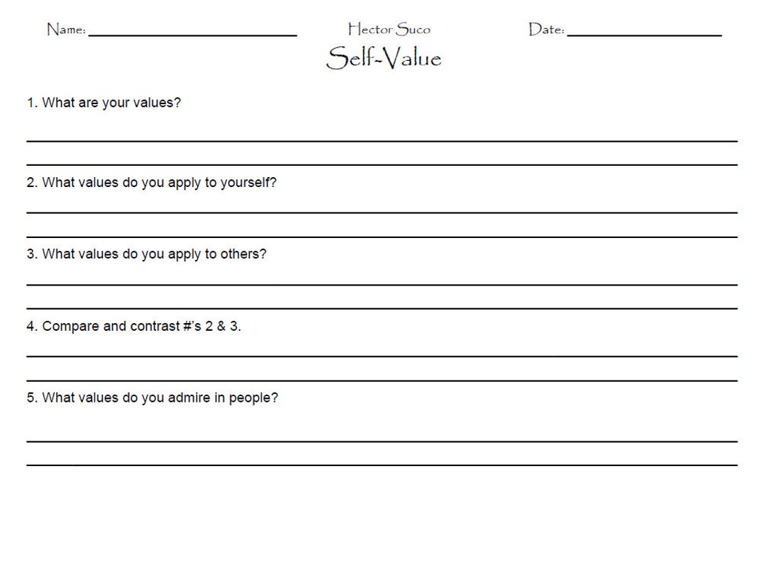Self-value Worksheet - Etsy