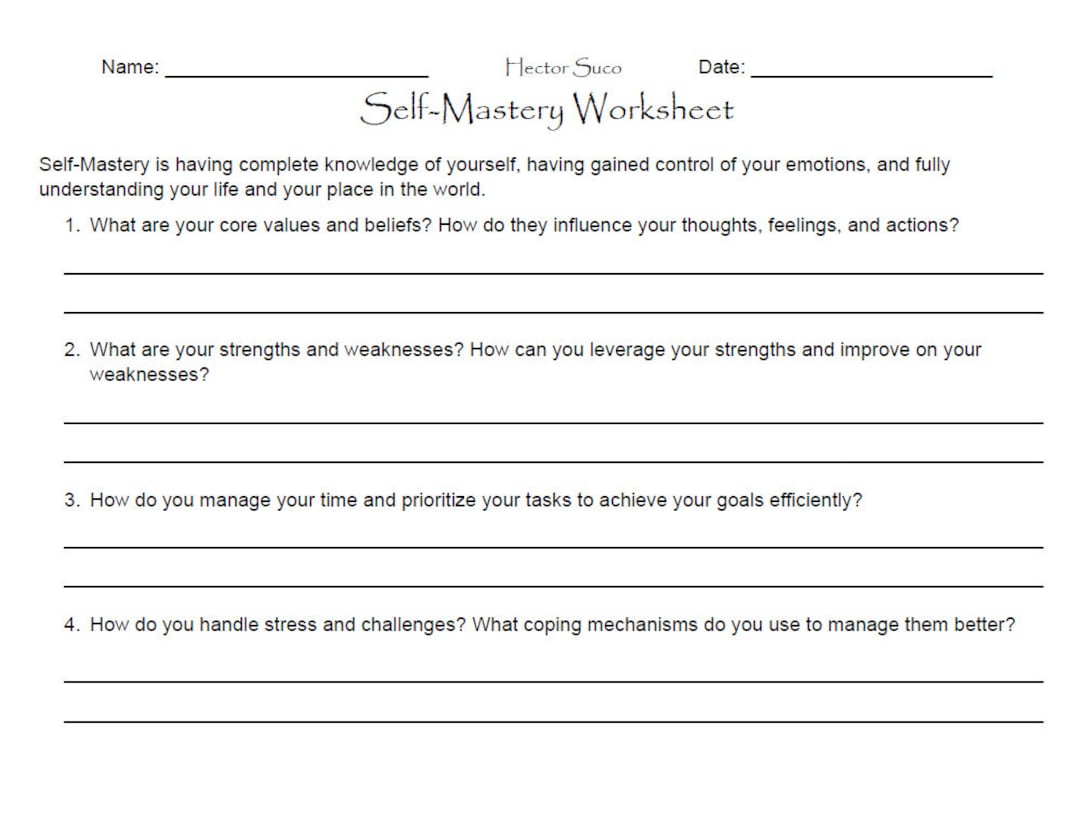 Self-mastery Worksheet - Etsy