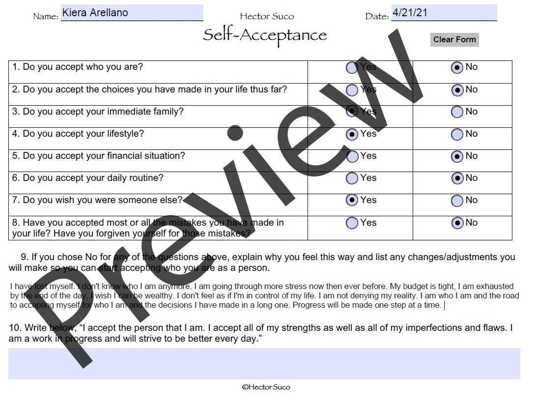 Self-acceptance Worksheet - Etsy