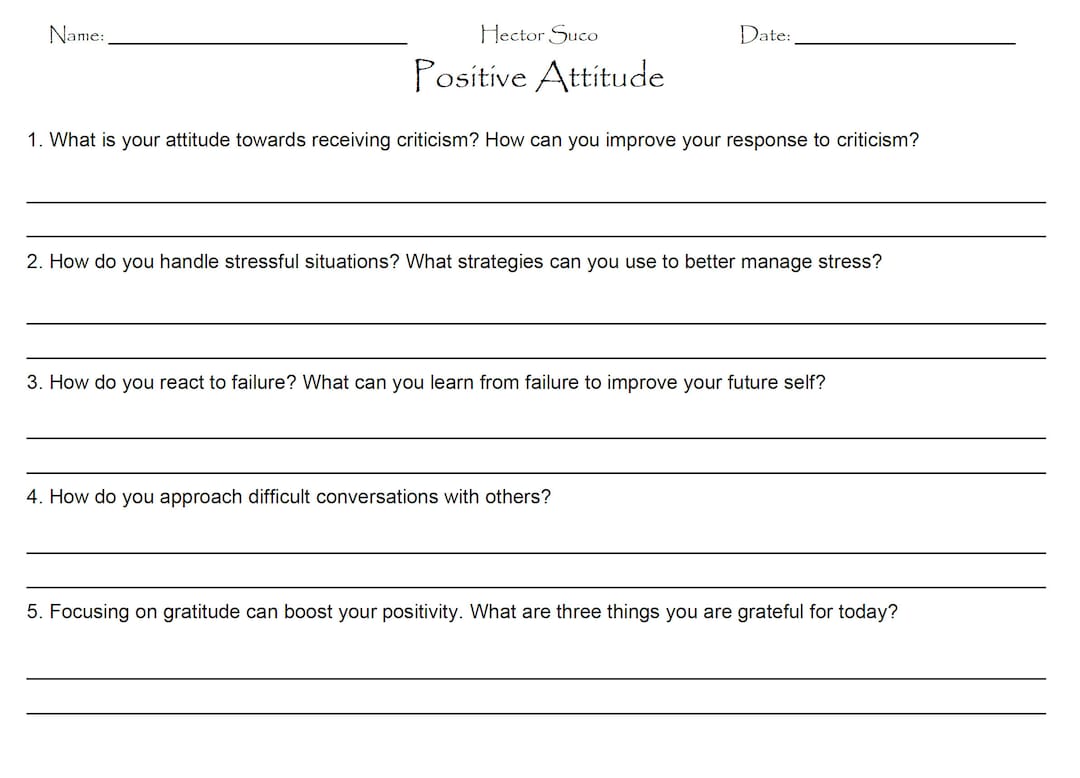 Positive Attitude Worksheet - Etsy