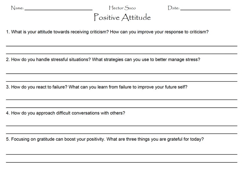 Positive Attitude Worksheet - Etsy