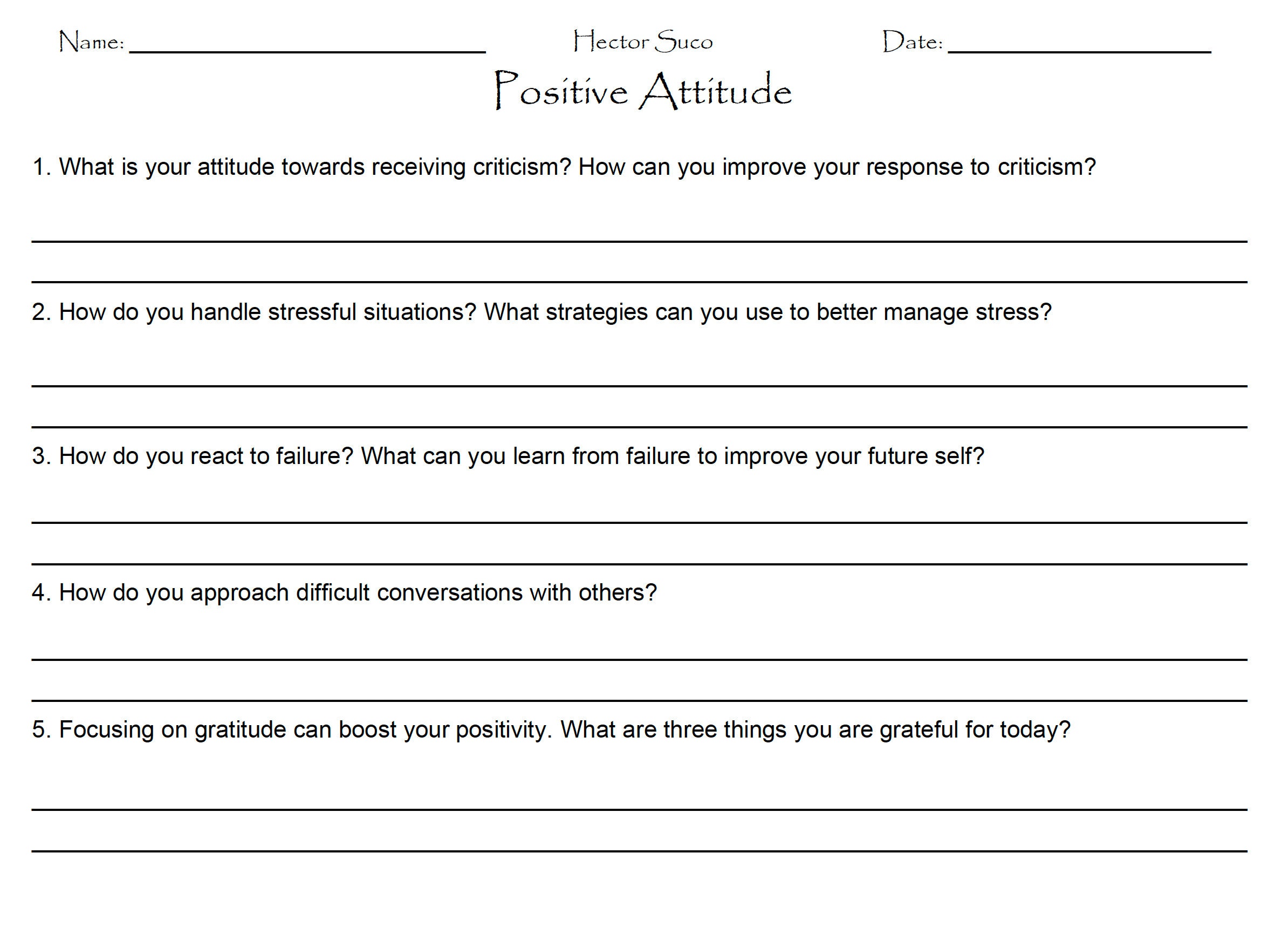 Positive Attitude Worksheet - Etsy