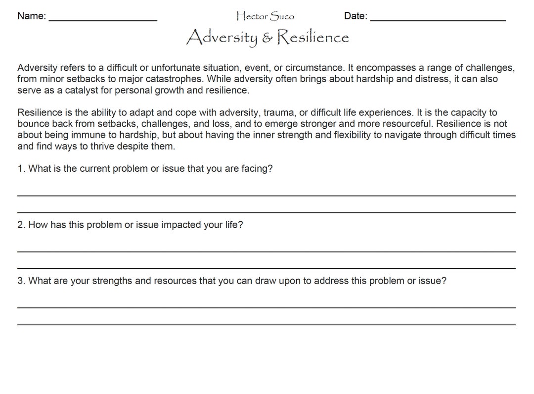 Adversity & Resilience Worksheet: Empower Through Hardship - Etsy