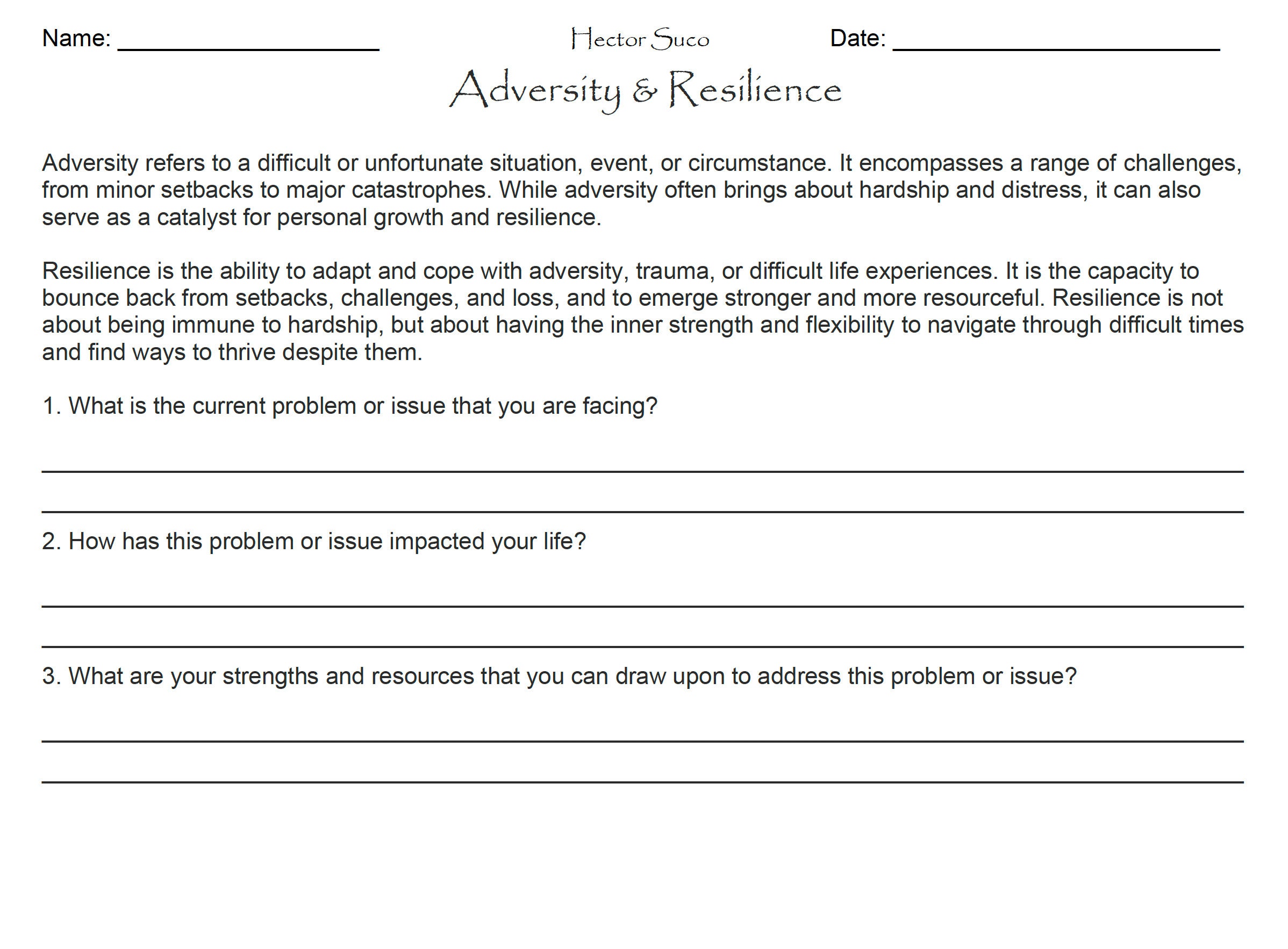 Adversity & Resilience Worksheet: Empower Through Hardship - Etsy