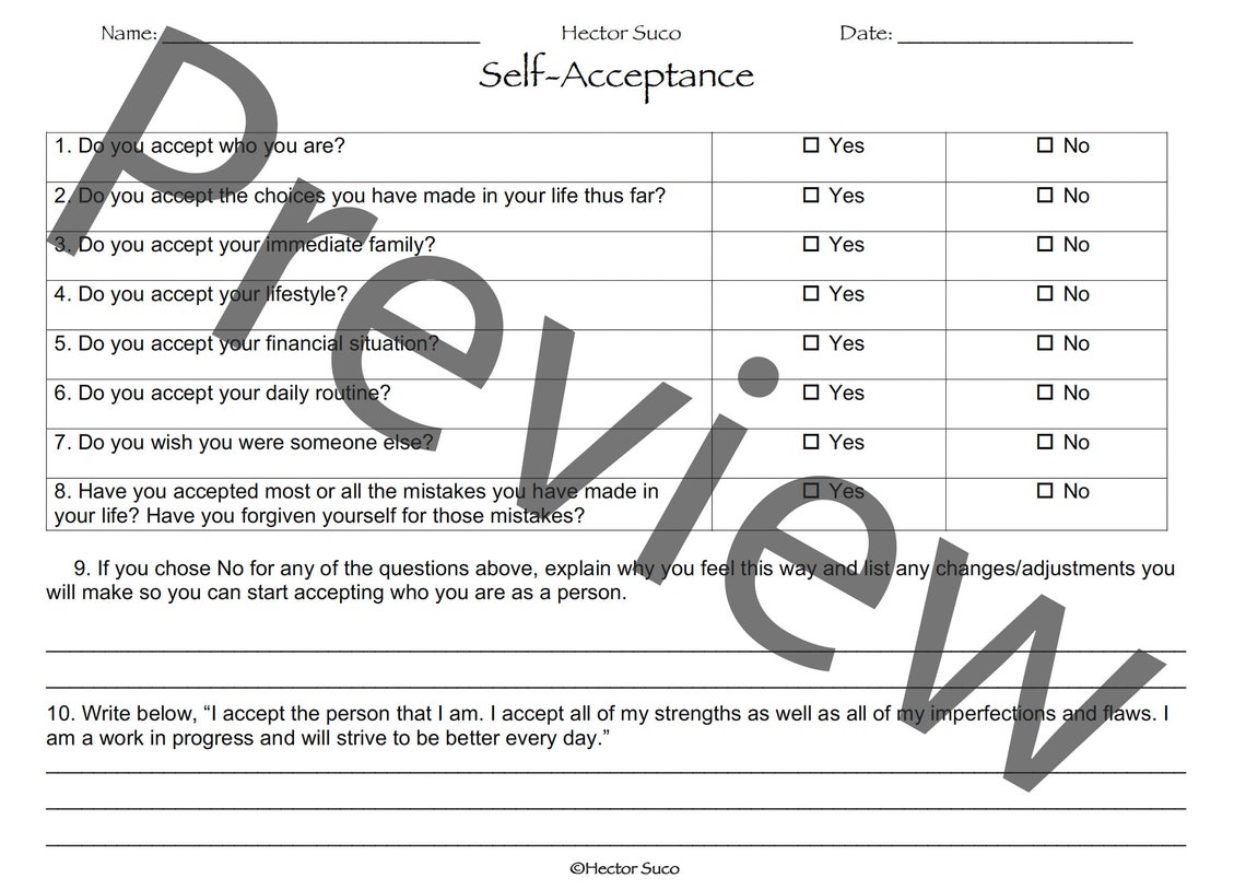 Self-acceptance Worksheet - Etsy