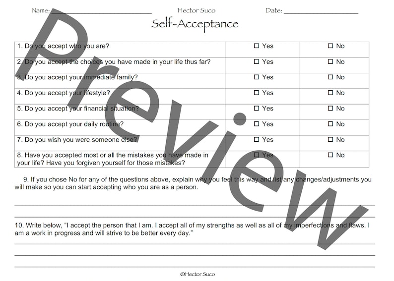 Self-acceptance Worksheet - Etsy