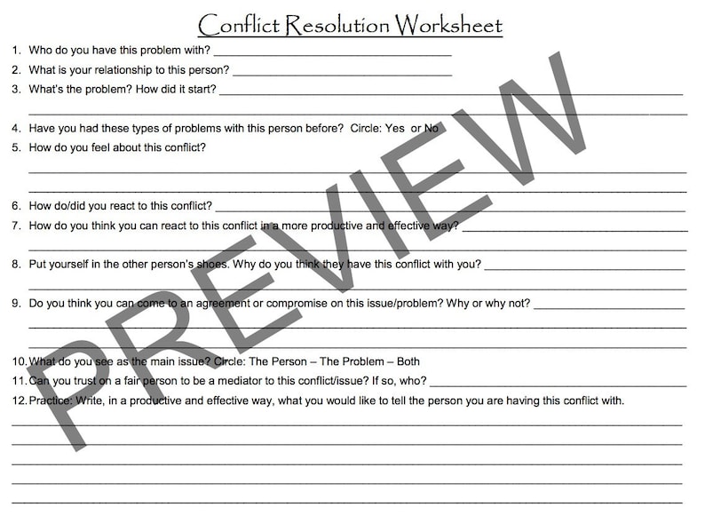 Conflict Resolution Worksheet - Etsy