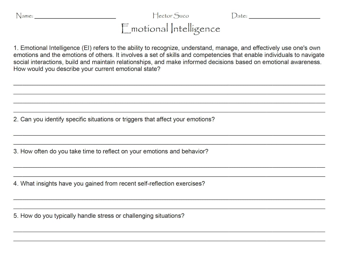 Emotional Intelligence Worksheet: Navigate Emotions Effectively - Etsy