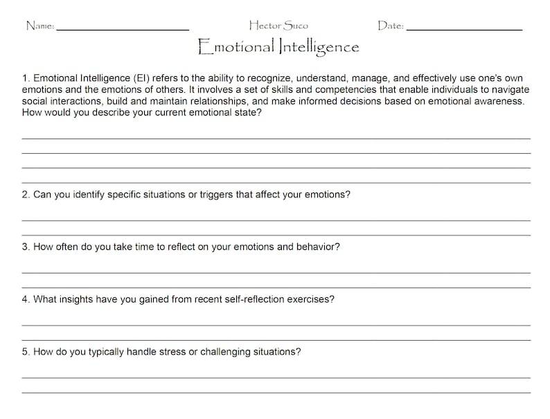 Emotional Intelligence Worksheet: Navigate Emotions Effectively - Etsy