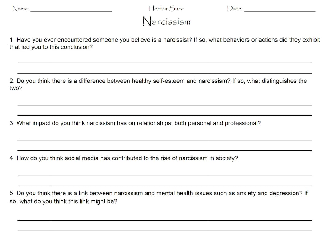 Narcissism Worksheet - Etsy
